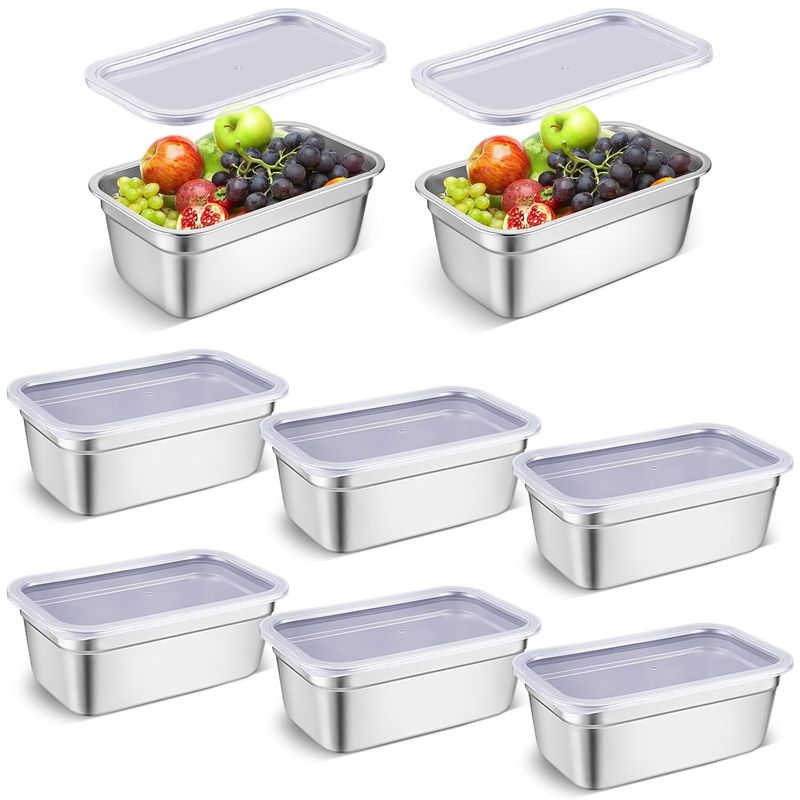 8 Pcs Hotel Pan with PP Plastic Lid Steam Table Stainless Steel ...