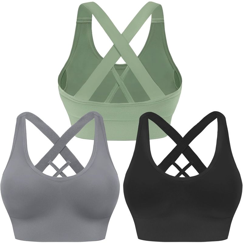 Evercute Sports Bra for Women Padded Medium Support Criss Cross Strappy ...