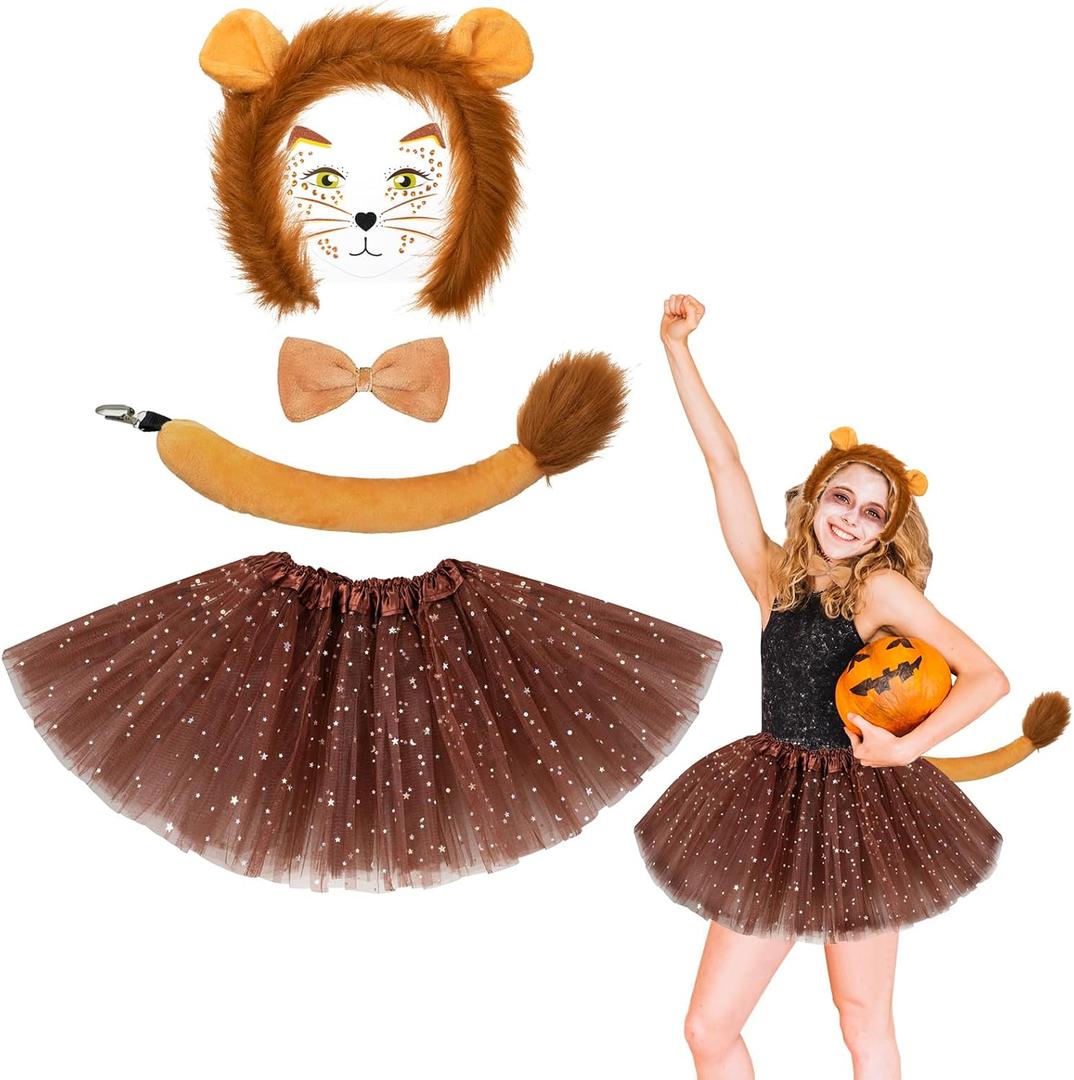 5 Pcs Halloween Animal Lion Costume Set, Ears Headband Tail Bow Tie ...