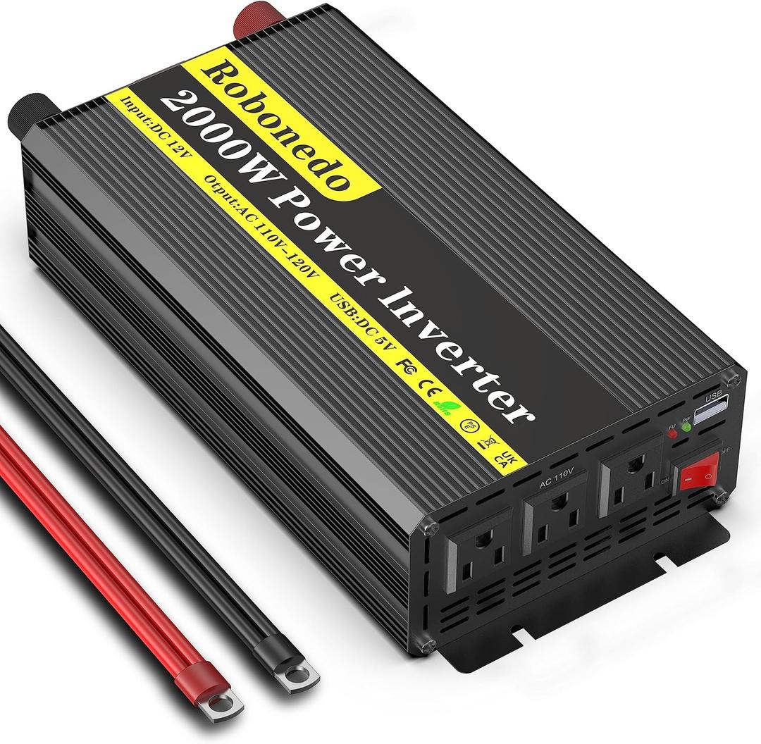 2000 Watt Power Inverter 12v DC to 110v AC Converter with 3 AC Outlets ...