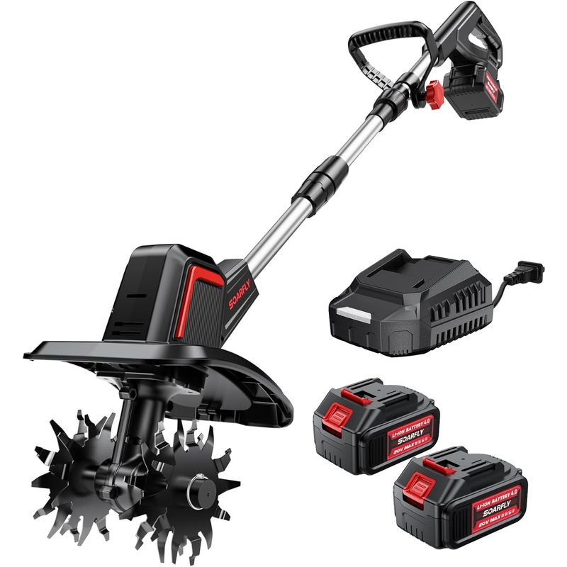 Cordless Electric Tiller for Gardening, Total 8.0Ah Battery Powered ...