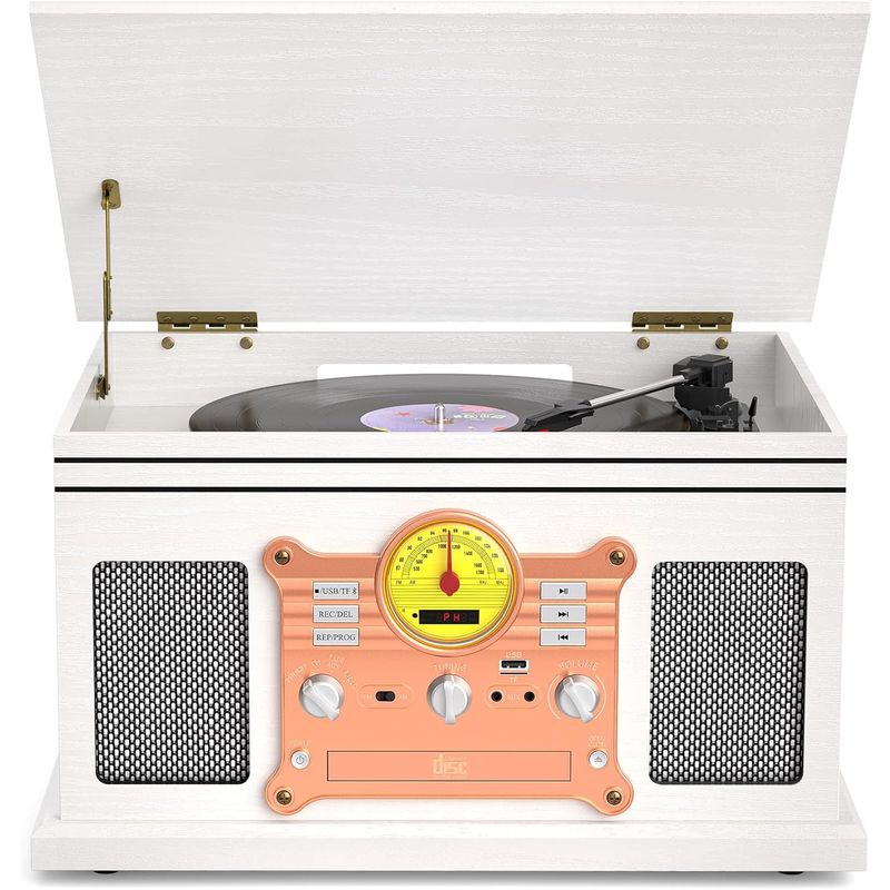 Vinyl Record Player and CD Player Cassette Combo, 10 in 1 Bluetooth ...