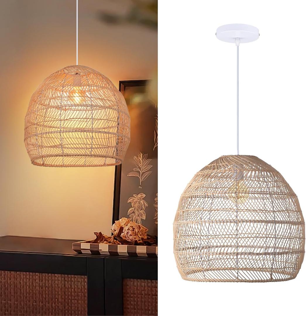 Arturesthome 19.6" Rattan Woven Pendant Light Wicker Chandelier, Boho ...