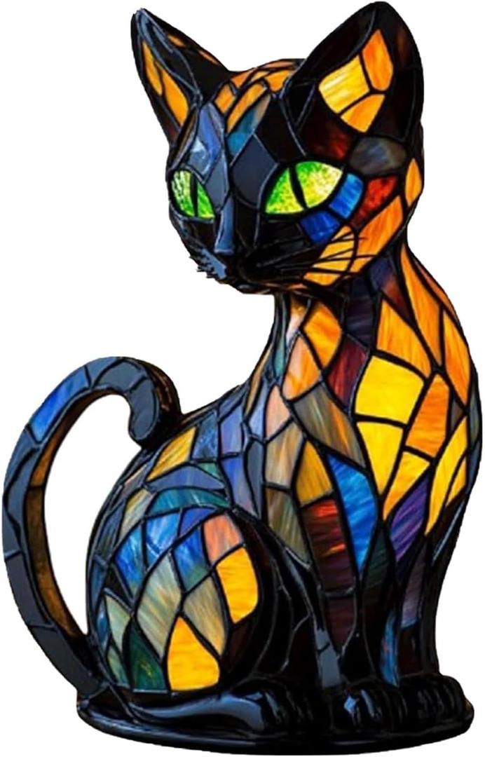 Retro Cat Colorful Resin Cat Table Lamp3D Cute Pet Cats Themed LED ...