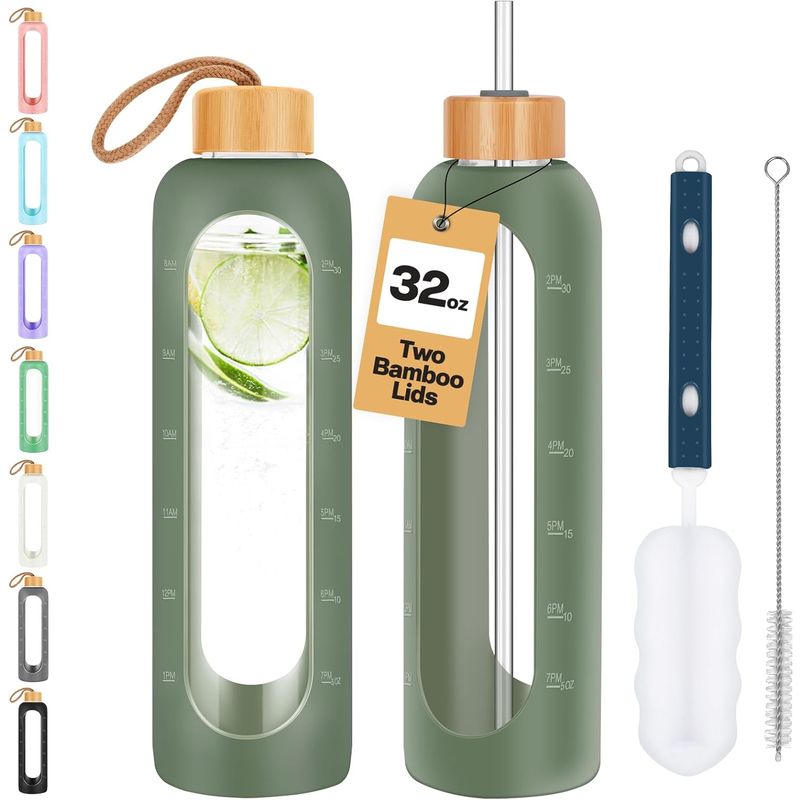 Glass Water Bottles 32 oz - Motivational Drinking Glass Water Bottle ...