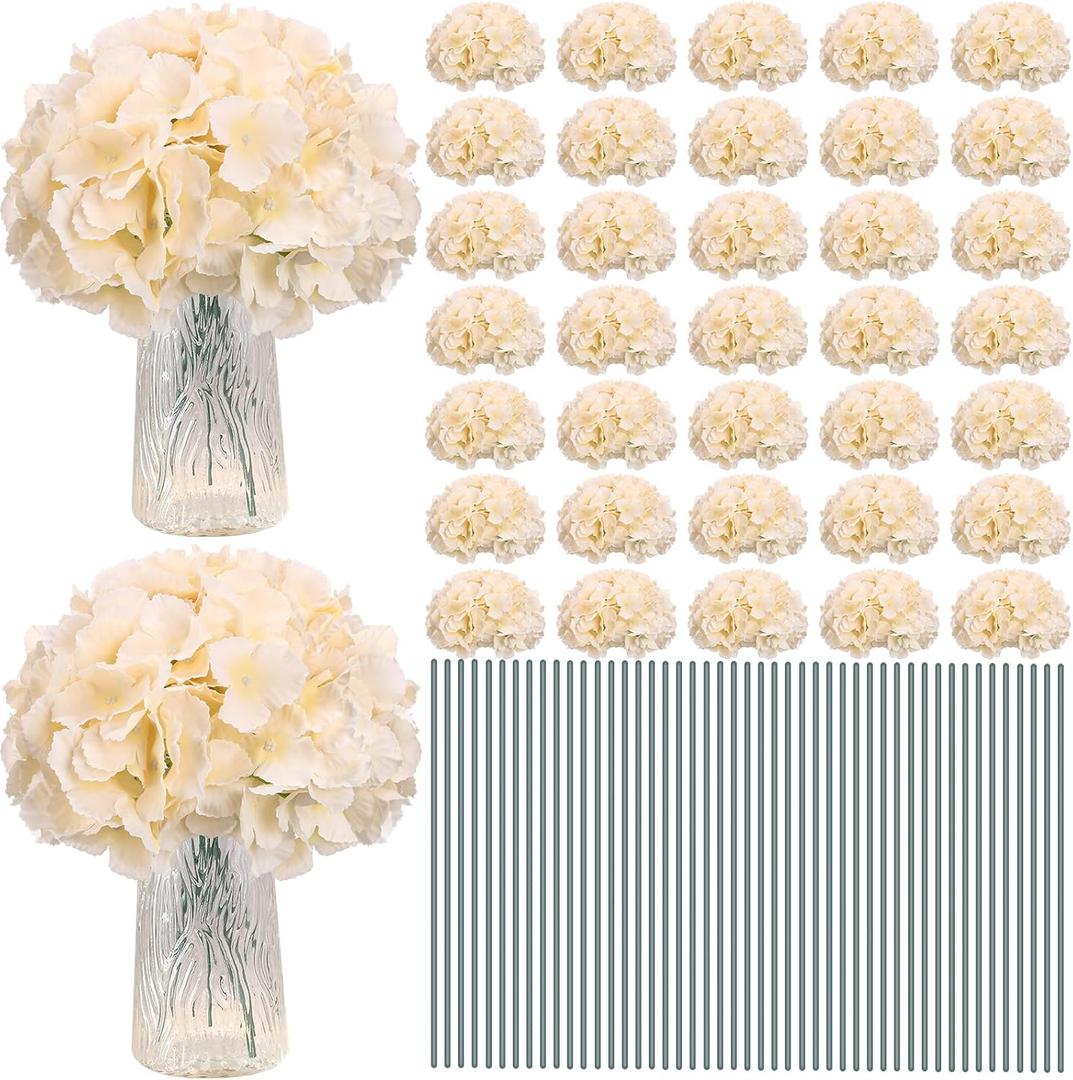 Unittype 300 Pieces Silk Hydrangea Artificial Flowers Heads with Stems ...