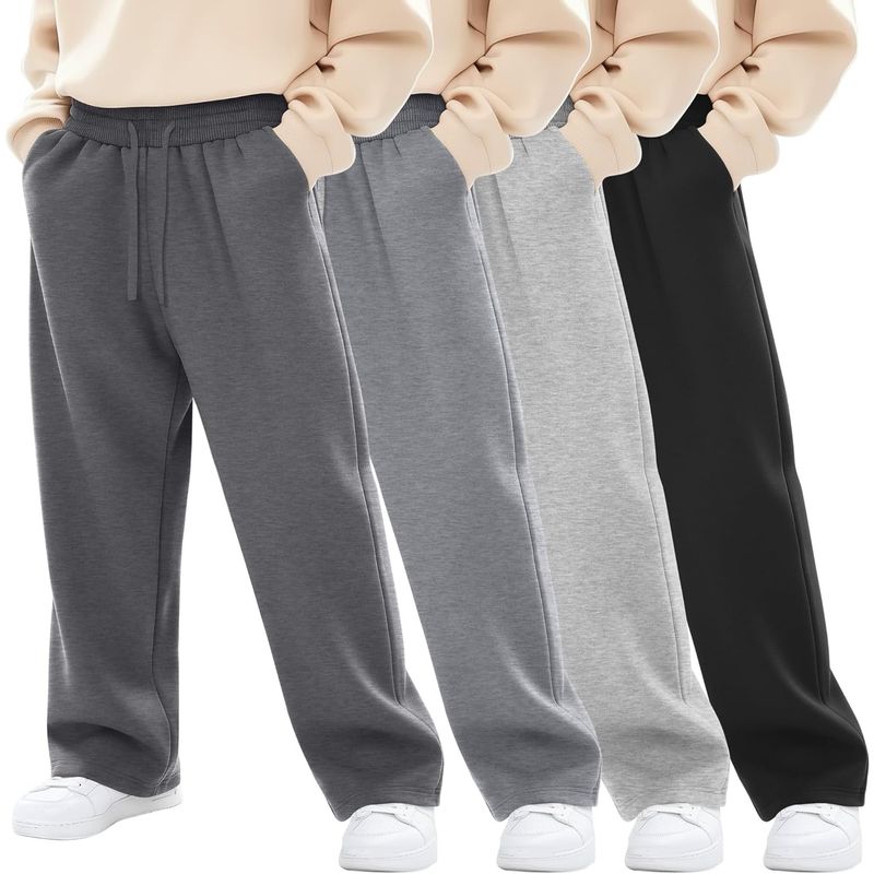 4 Pack Boys Baggy Sweatpants Teen Youth Straight Leg Open Bottom Casual ...