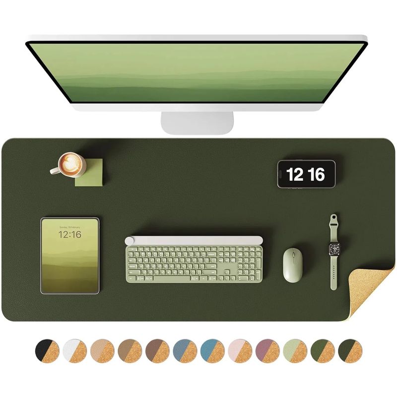 YSAGi Double-Sided Desk Pad, 35.4"x17" Leather Desk Mat, Eco Cork Desk ...