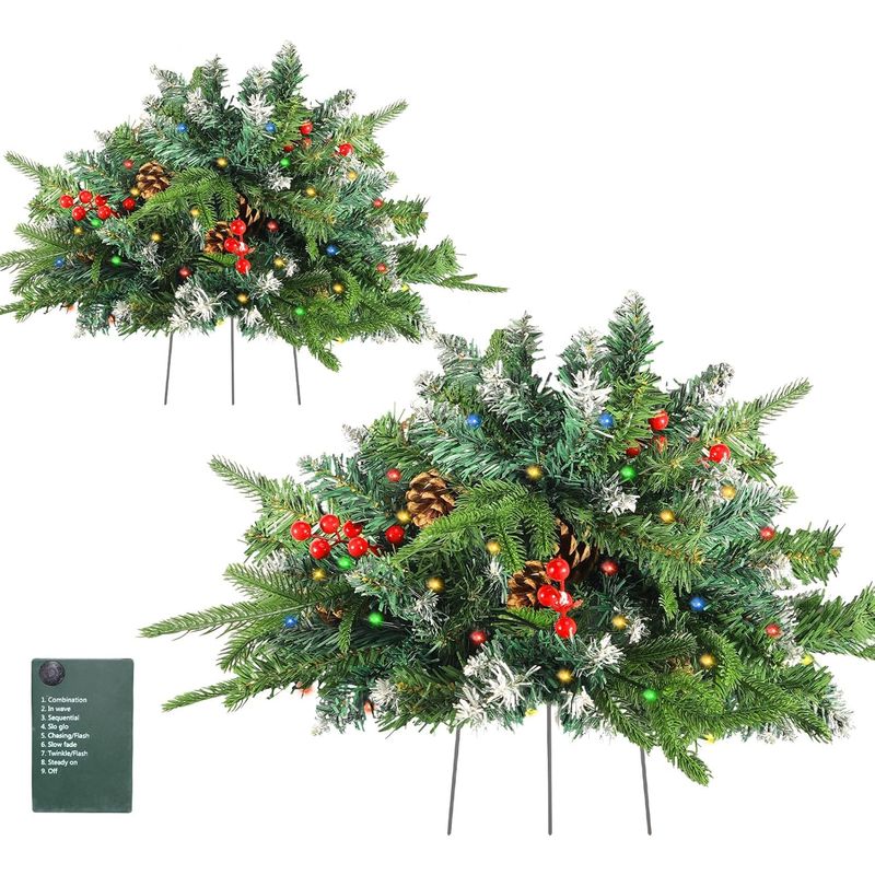 2 Pack Christmas Tree Urn Filler, Lighted Artificial Xmas Pine Trees ...