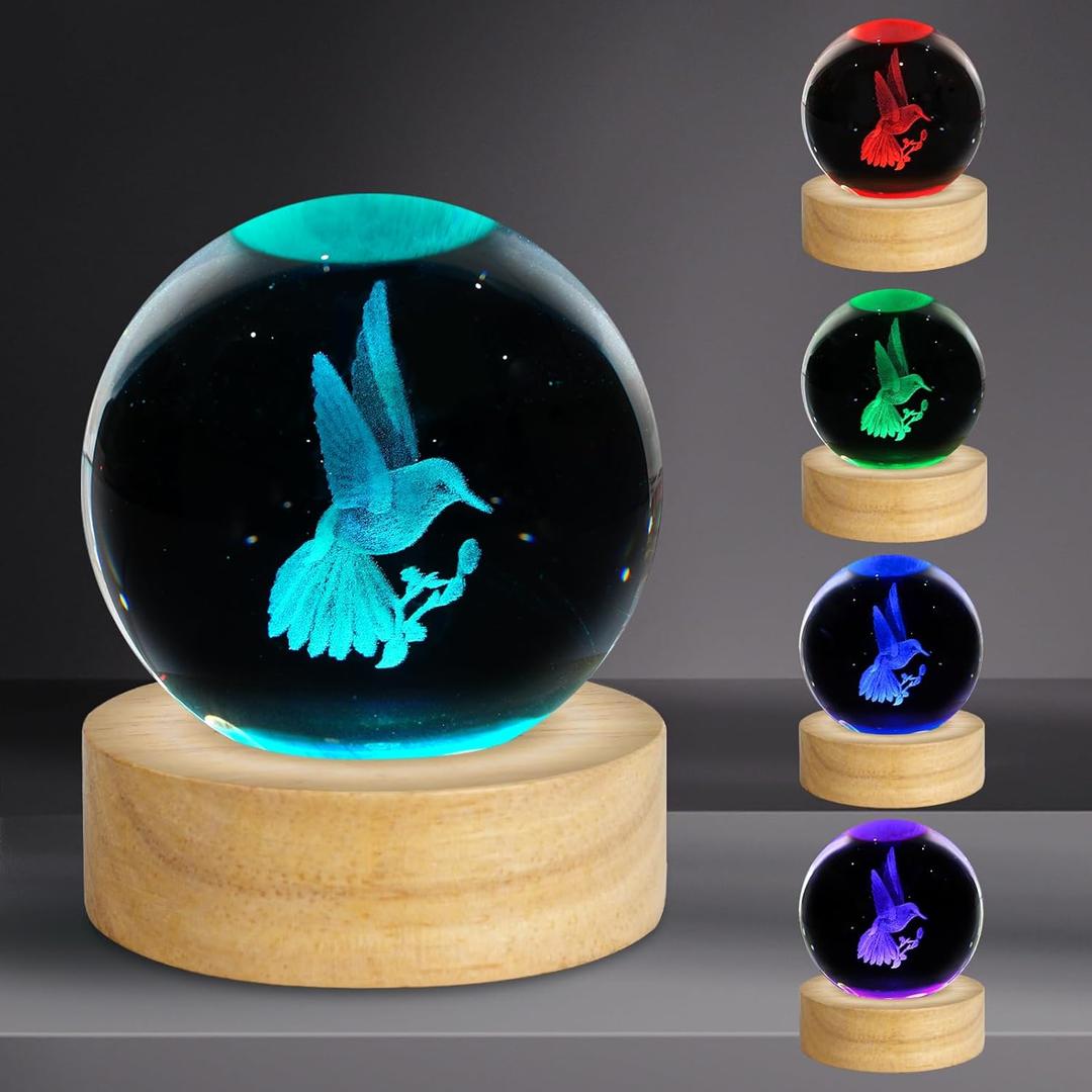 3D Hummingbird Crystal Ball Night Light 2.4in Hummingbird Figurines ...