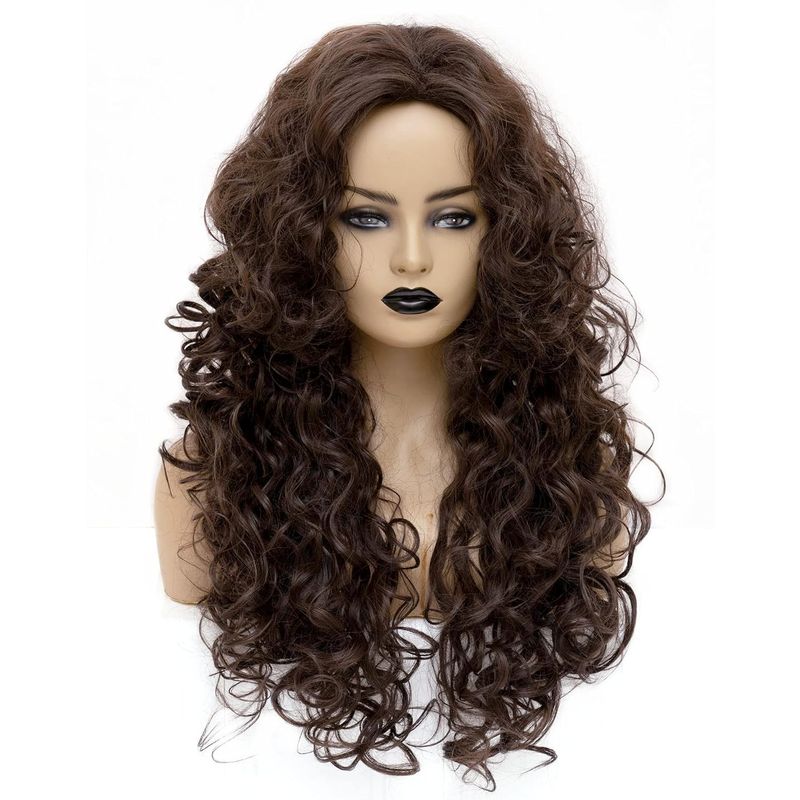 28 Inches Long Wavy Wigs for Women Dark Brown Natural Curly Synthetic ...