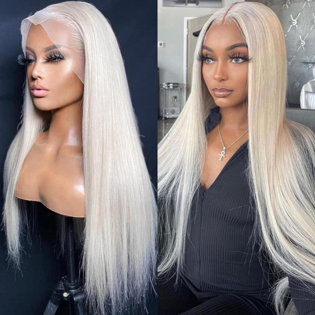 Platinum Blonde Straight Lace Front Wigs 13x4 UHD Transparent Lace ...
