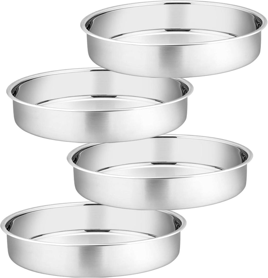 P&P CHEF Cake Pan Set of 4, Stainless Steel Baking Round Cake Pans Tins ...