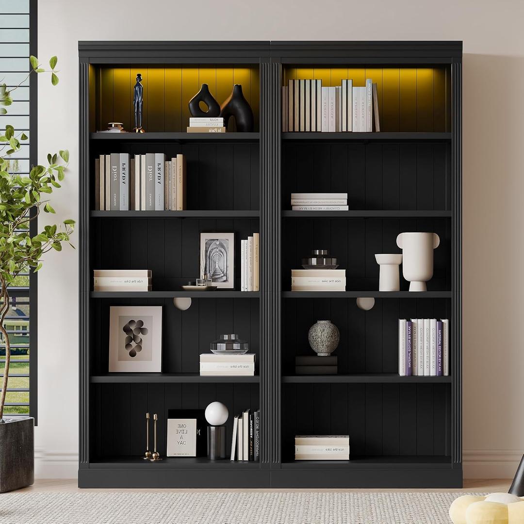 Merax 83" Tall Set of 2 Wood 5-Tier Bookshelf Bookcase with Adjustable ...