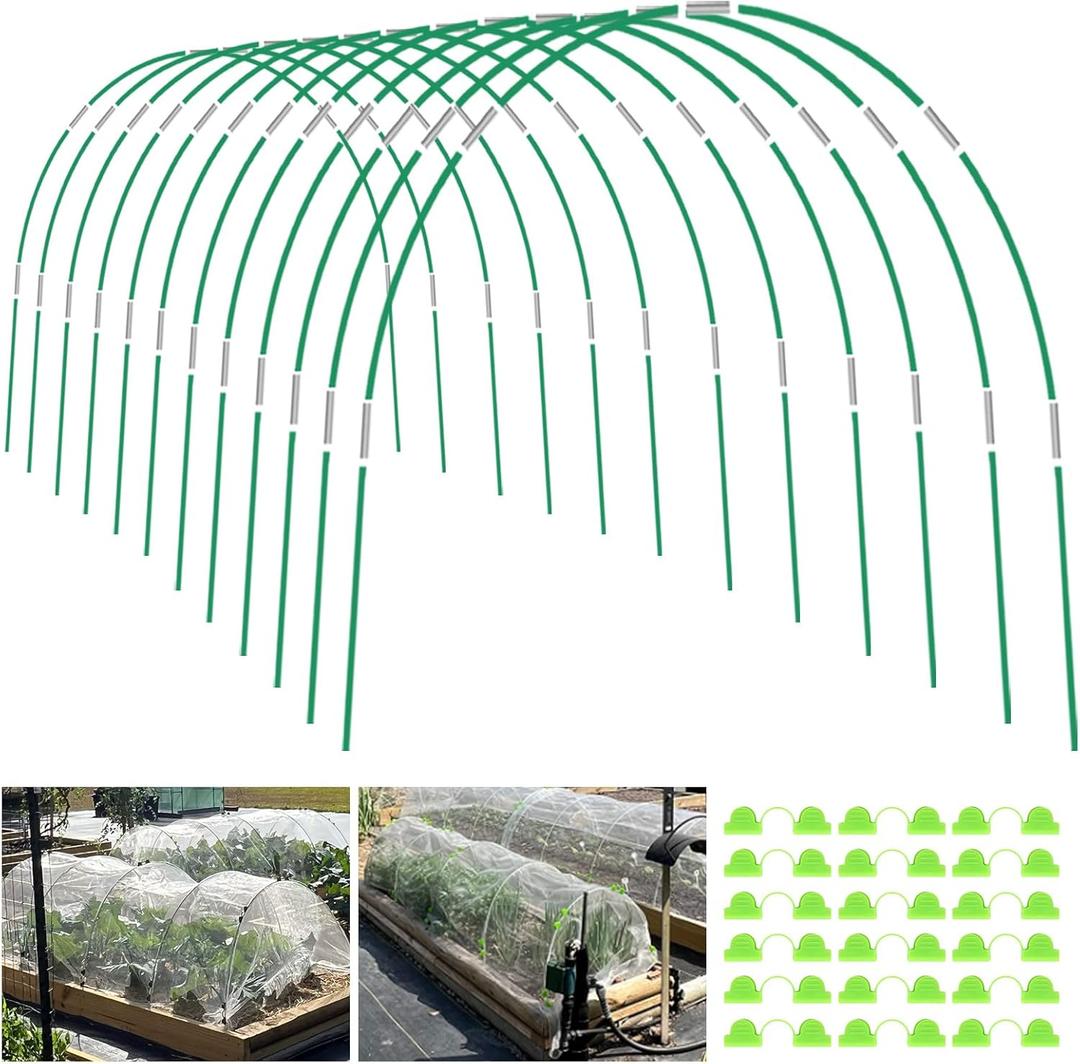 72pcs Garden Hoops for Raised Bed, 12 Sets of 8FT Long Greenhouse Hoops ...