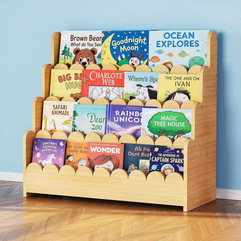 SpaceAid 4-Tier Scalloped Bookshelf, Montessori Bookcase for Toddlers ...