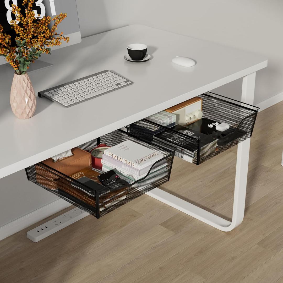 smusei 2 Pack Under Desk Drawer Slide Out Self Adhesive Under Desk ...