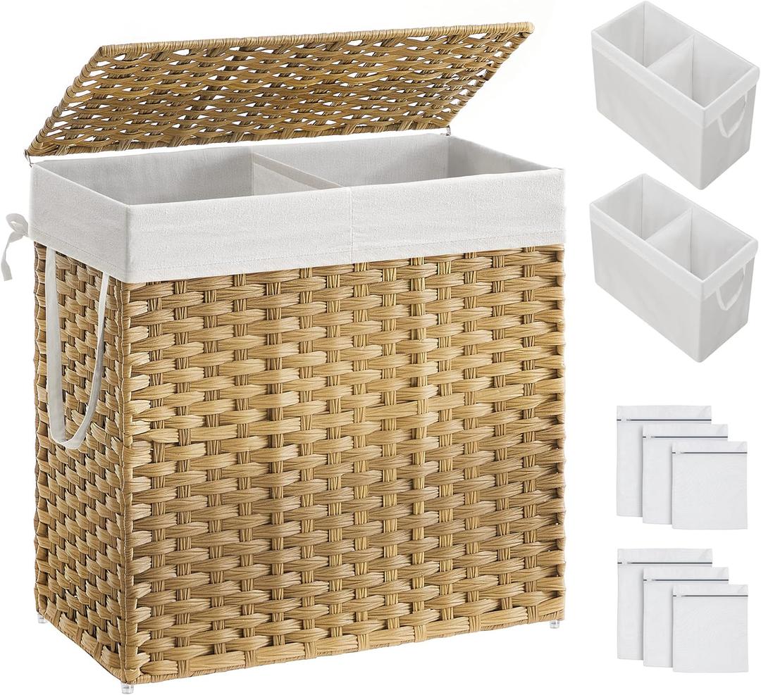 SONGMICS Laundry Hamper with Lid, 130L Clothes Hamper with 2 Removable ...