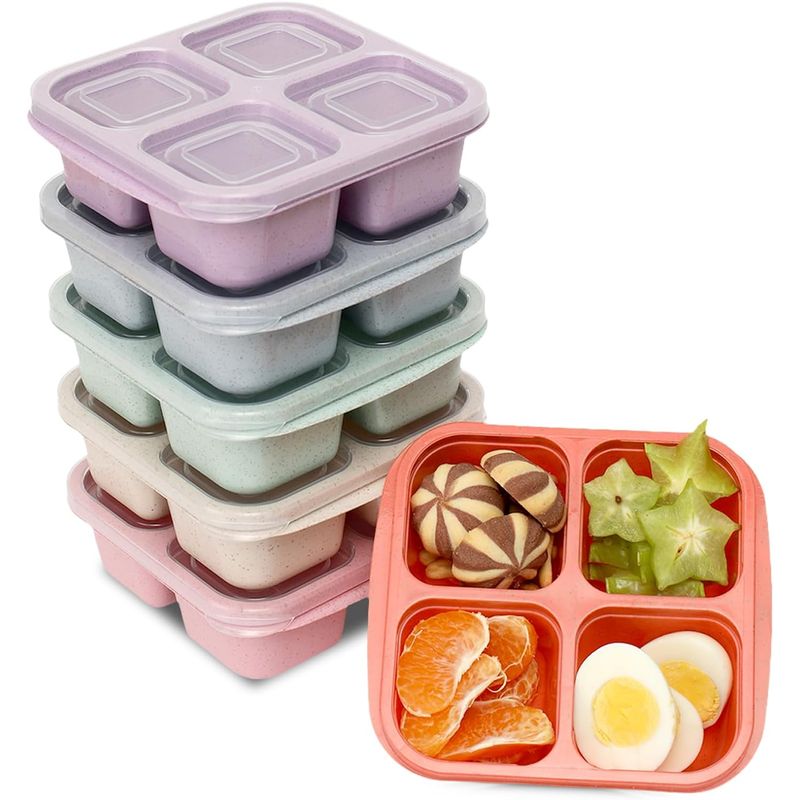 6 Pack Meal Prep Containers, 4 Compartment Bento Snack Boxes, Reusable ...