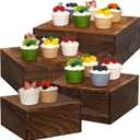 4 pieces wooden cake stands,antique brown cupcake stands for display,12 ...