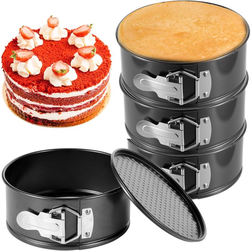 4 PCS 6 Inch Black Springform Pan with Removable Bottom Carbon Steel ...