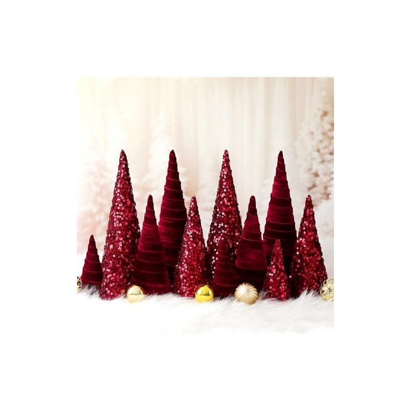 Ireer 11 Pcs Christmas Velvet Trees Set Various Size Velvet Cone Modern ...