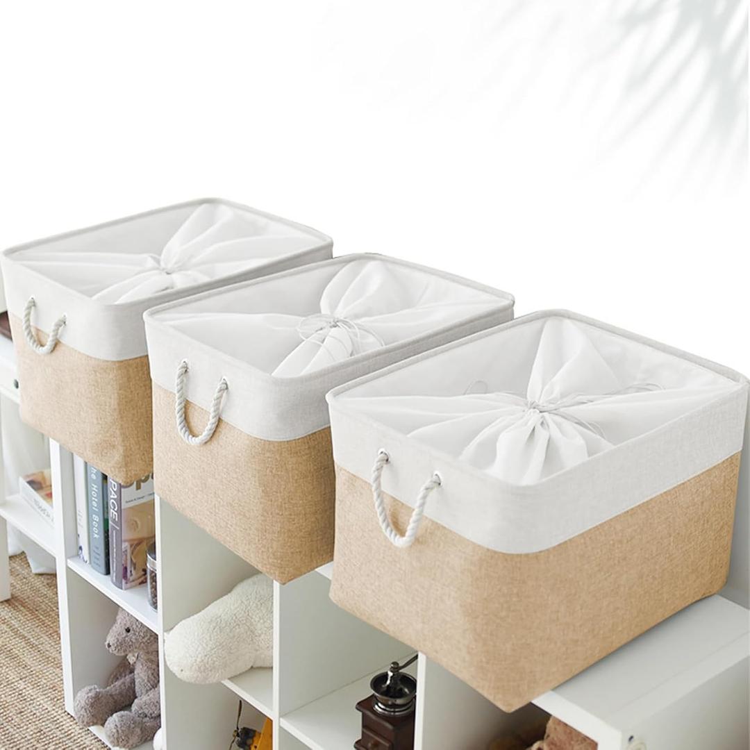 3 Packs Large Closet Storage Bins Shelf Storage Canvas Baskets for ...