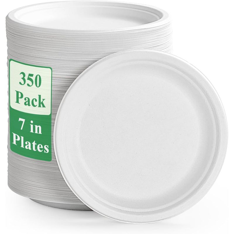 Vplus 350 Pack Paper Plates 7 inch 100% Compostable, Heavy-Duty ...