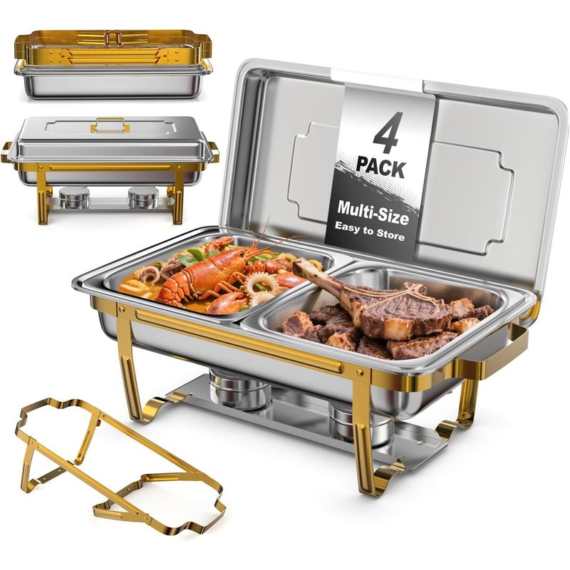 9Qt 4 Pack [Multiple Food Pans] Chafing Dishes for Buffet | Chafing ...